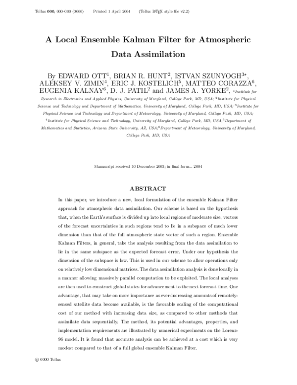 (PDF) A local ensemble Kalman filter for atmospheric data assimilation