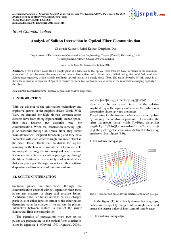 (PDF) Analysis of Soliton Interaction in Optical Fiber Communication