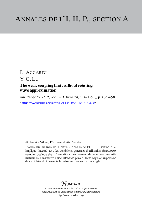 Pdf The Weak Coupling Limit Without Rotating Wave Approximation