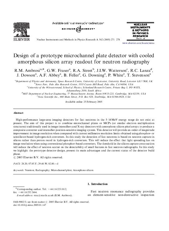 (PDF) Design of a prototype microchannel plate detector with cooled amorphous silicon array ...