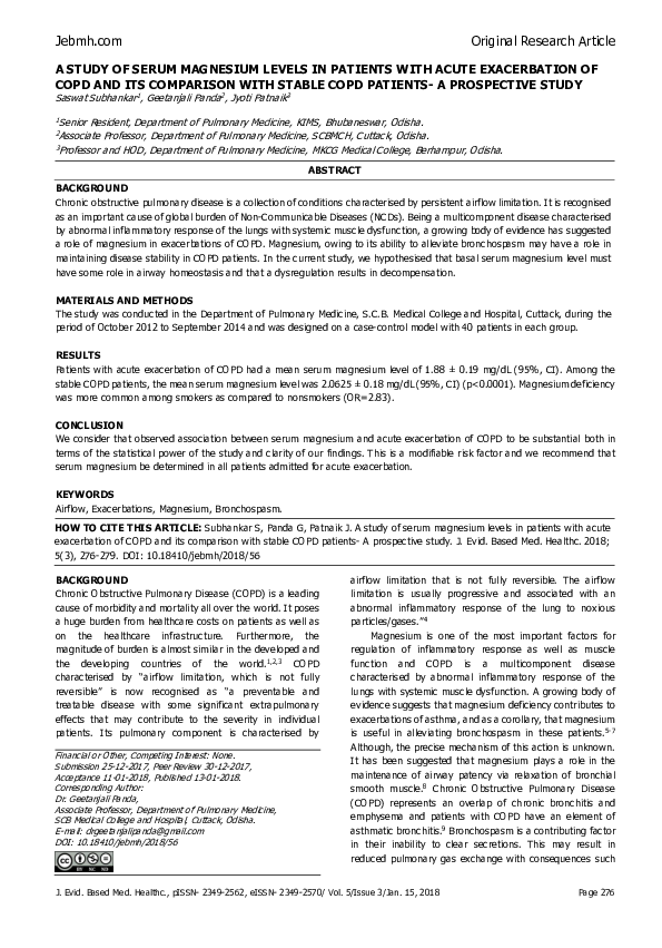 (PDF) A Study of Serum Magnesium Levels in Patients with Acute ...
