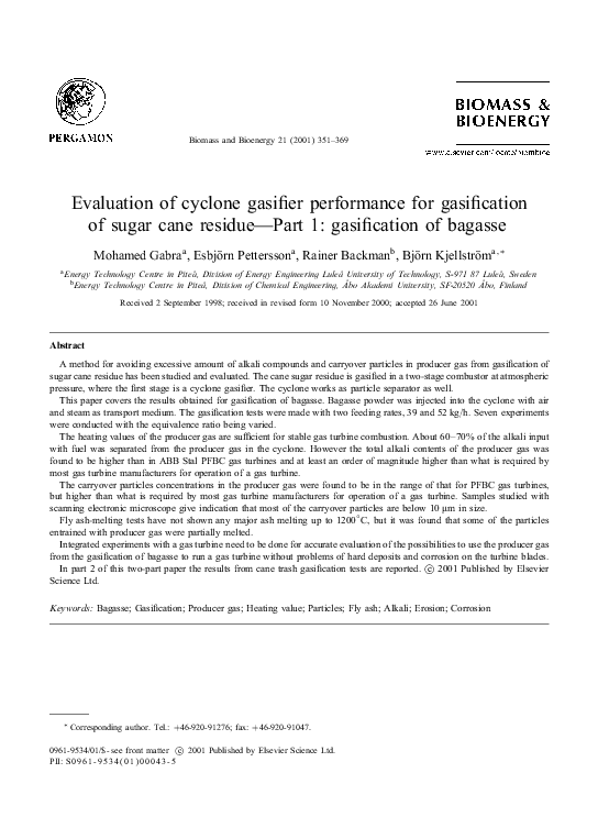 (PDF) Evaluation of cyclone gasifier performance for gasification of ...