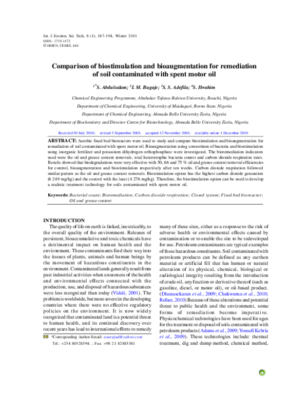 (PDF) Comparison of biostimulation and bioaugmentation for remediation ...