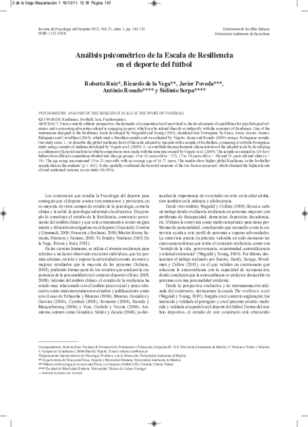(PDF) An'alisis psicom'etrico de la Escala de Resiliencia en el deporte del f'utbol