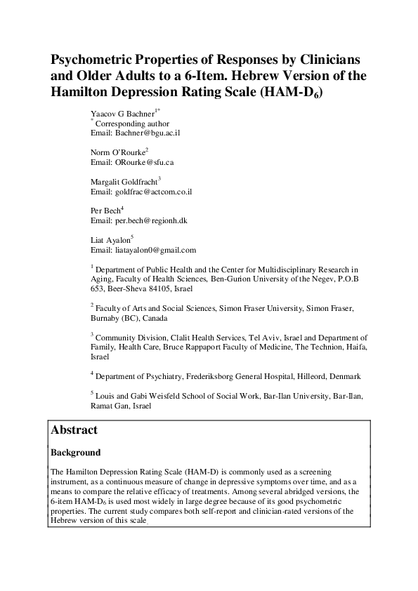 (PDF) Psychometric properties of responses by clinicians and older ...