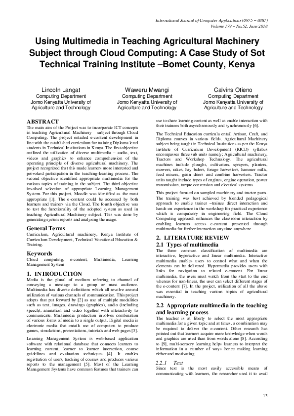 (PDF) Using Multimedia in Teaching Agricultural Machinery Subject ...
