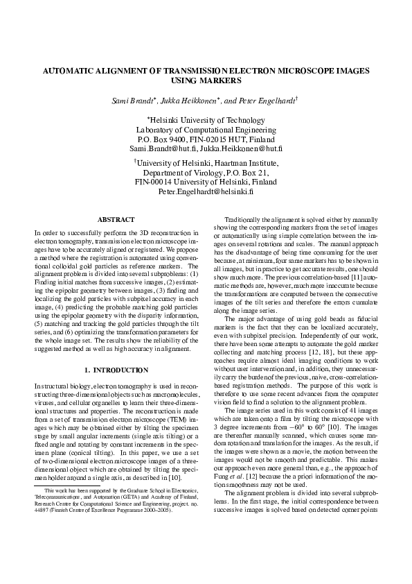 (PDF) Automated Alignment of TEM Images with Markers