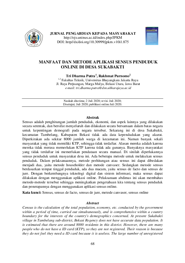 (PDF) Manfaat dan Metode Aplikasi Sensus Penduduk Online di Desa Sukabakti