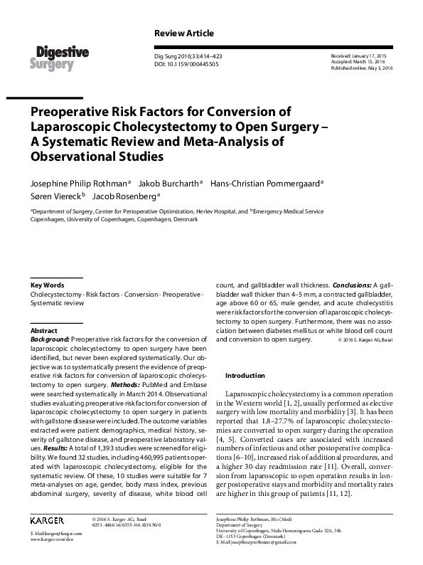 (PDF) Preoperative Risk Factors for Conversion of Laparoscopic Cholecystectomy to Open Surgery ...