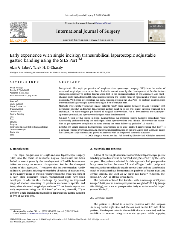 (PDF) Early experience with single incision transumbilical laparoscopic ...