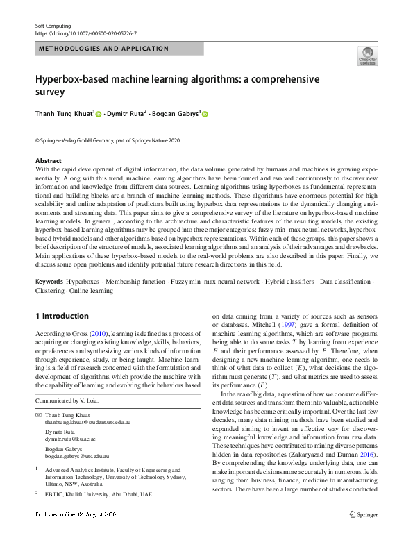(PDF) Hyperbox-based machine learning algorithms: a comprehensive survey