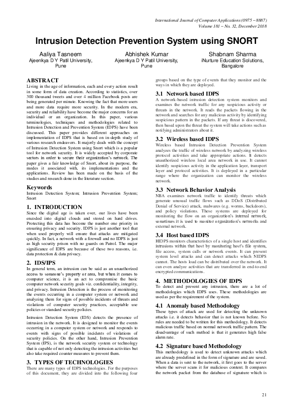 (PDF) Intrusion Detection Prevention System using SNORT