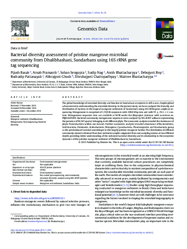 (PDF) Bacterial diversity assessment of pristine mangrove microbial community from Dhulibhashani ...