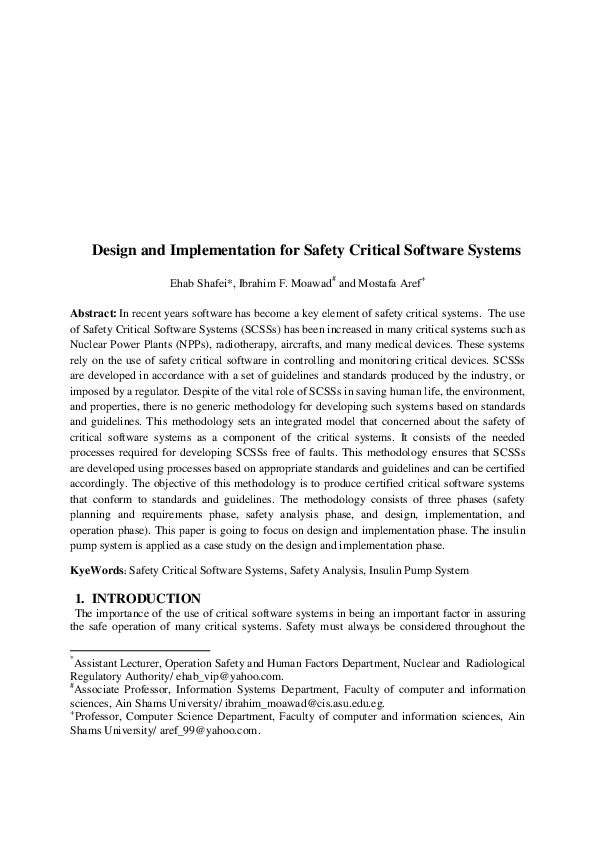 (PDF) Design and Implementation for Safety Critical Software Systems