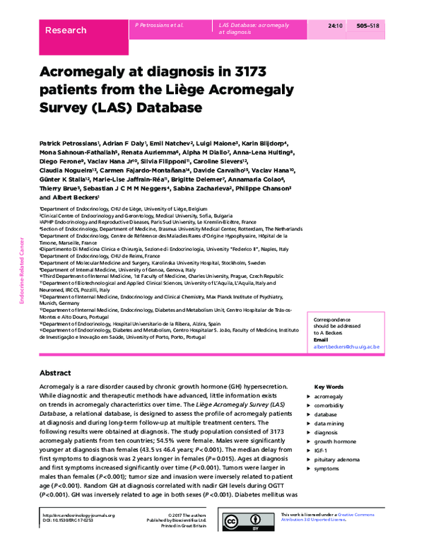 (PDF) Acromegaly at diagnosis in 3173 patients from the Liège ...