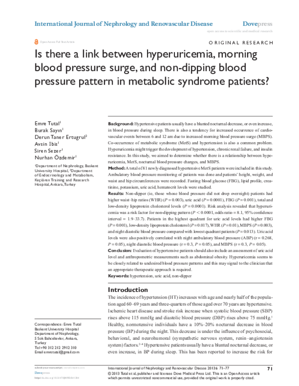 (PDF) Is there a link between hyperuricemia, morning blood pressure ...