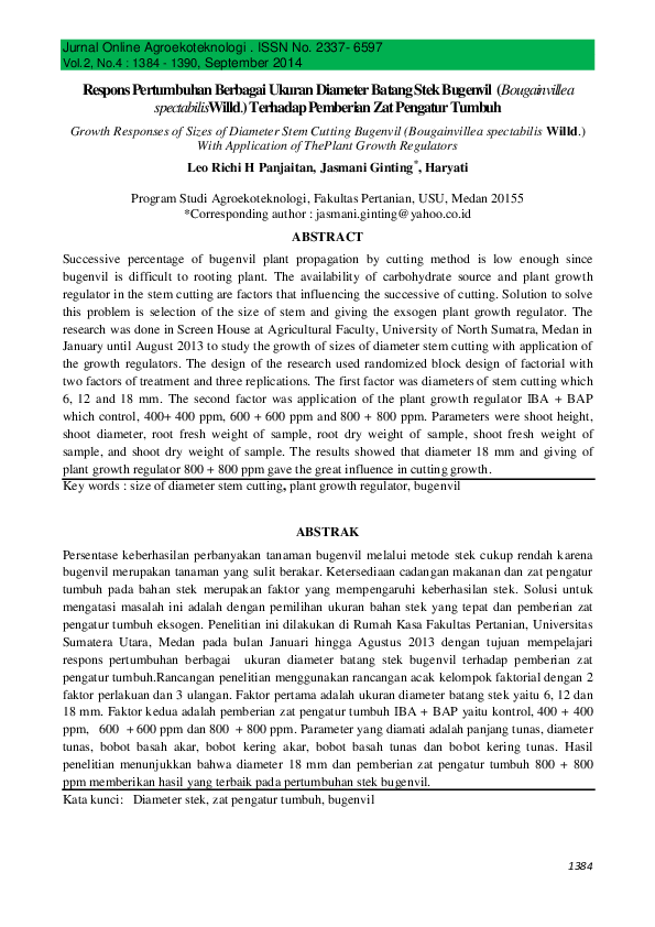 (PDF) Respons Pertumbuhan Berbagai Ukuran Diameter Batang Stek Bugenvil ...