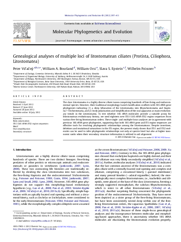 (PDF) Genealogical analyses of multiple loci of litostomatean ciliates ...