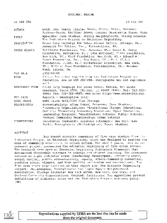 (PDF) Appendix: Case Studies. Strong Neighborhoods, Strong Schools. The ...