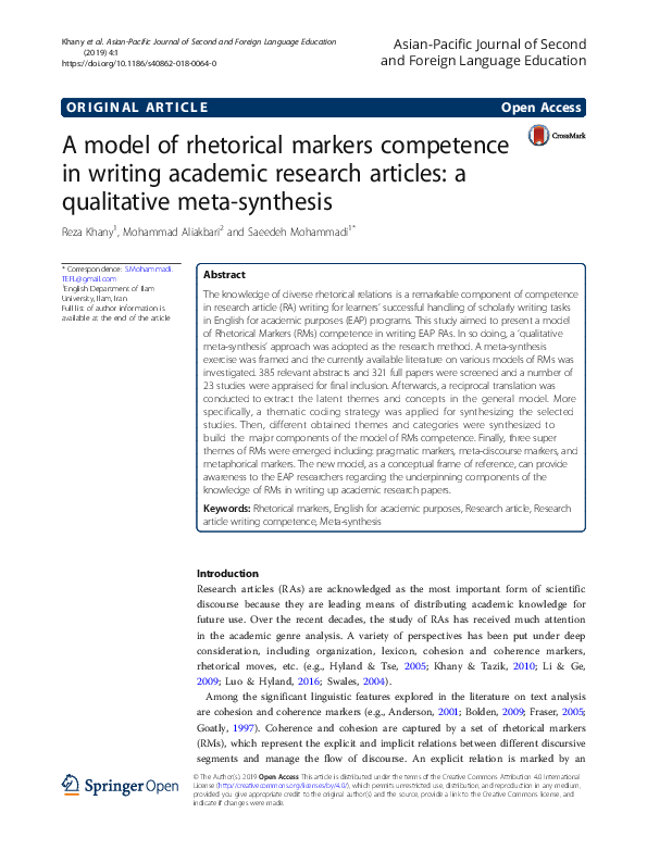 (PDF) A model of rhetorical markers competence in writing academic ...