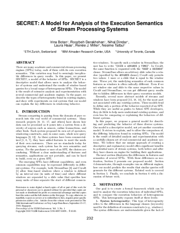 Pdf Secret A Model For Analysis Of The Execution Semantics Of Stream Processing Systems 