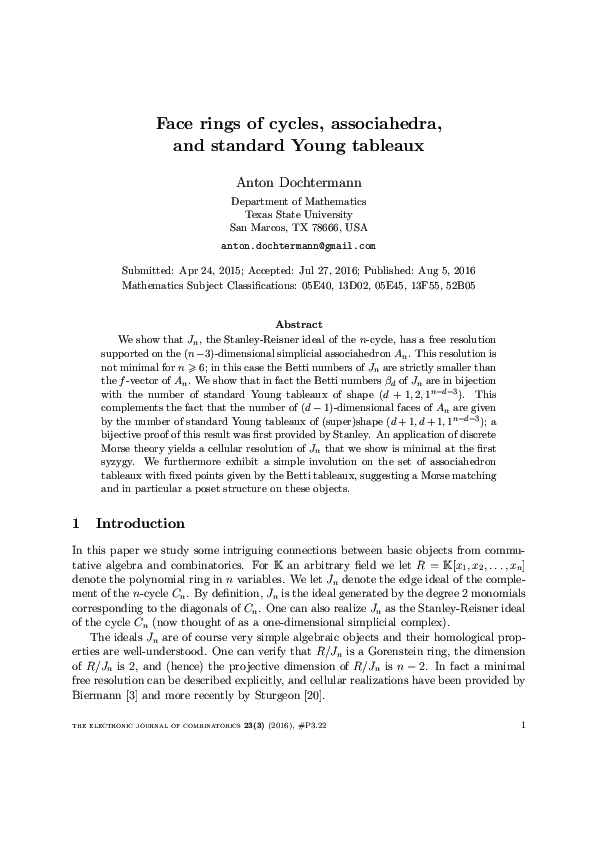 (PDF) Face Rings of Cycles, Associahedra, and Standard Young Tableaux