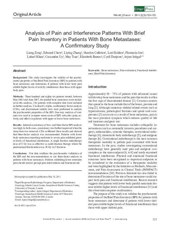 (PDF) Analysis of Pain and Interference Patterns With Brief Pain ...