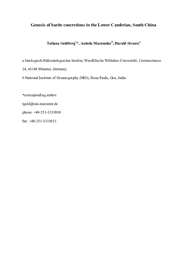 (PDF) Genesis of barite concretions in the Lower Cambrian, South China