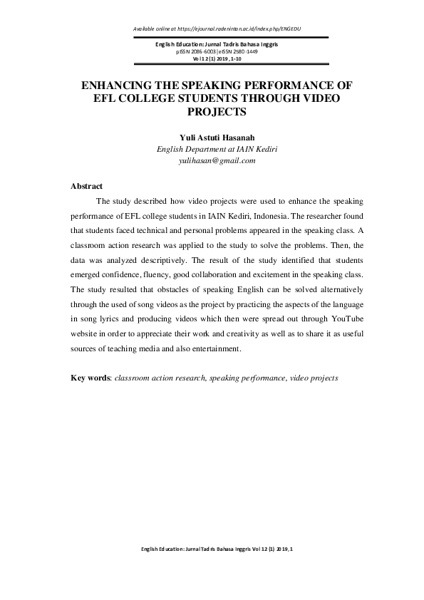 (PDF) Enhancing The Speaking Performance Of Efl College Students ...