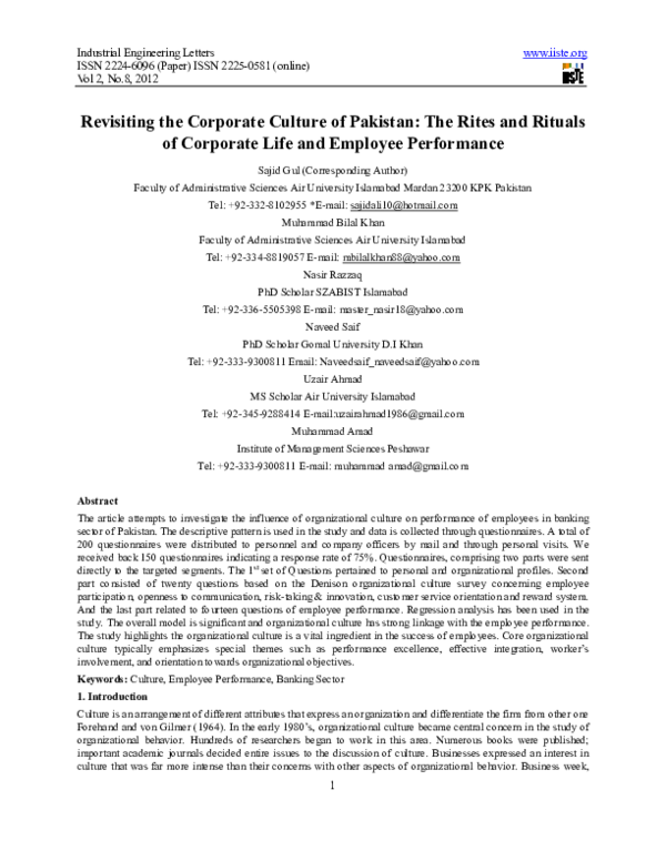 (PDF) Revisiting the Corporate Culture of Pakistan: The Rites and ...