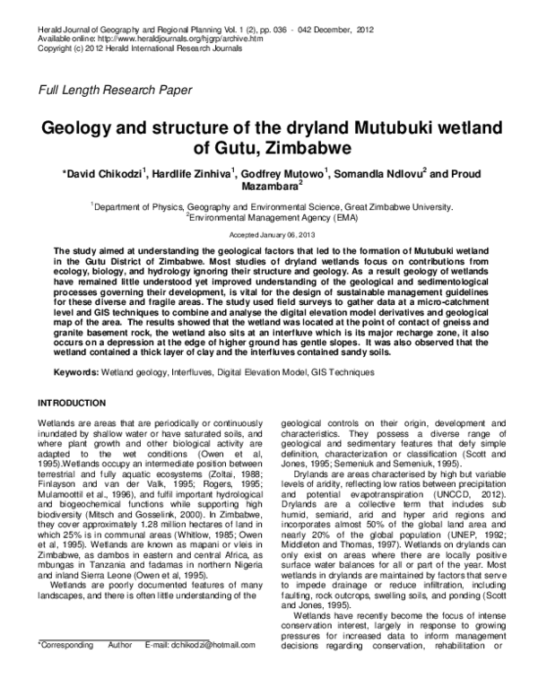 (PDF) Geology and structure of the dryland Mutubuki wetland of Gutu ...