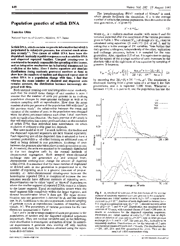 (PDF) Population genetics of selfish DNA