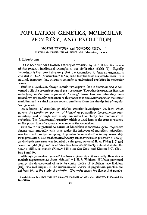 (PDF) Population genetics, molecular biometry, and evolution