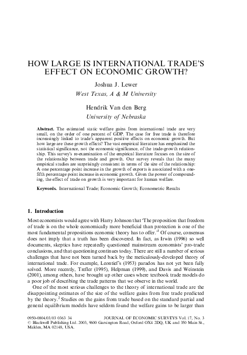 (PDF) How large is international trade's effect on economic growth?