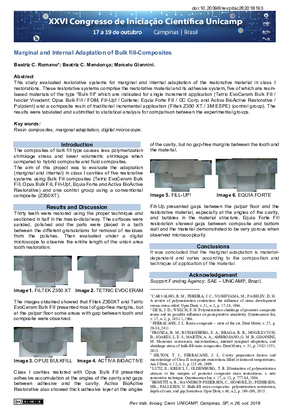 (PDF) Marginal and internal adaptation of bulk fill-Composites