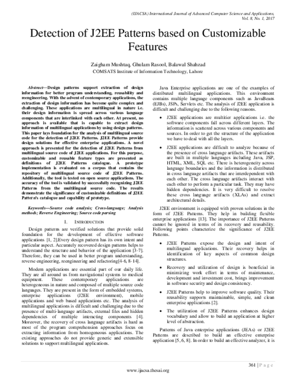 (PDF) Detection of J2EE Patterns based on Customizable Features