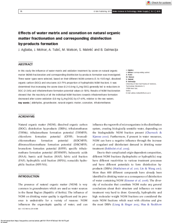 (PDF) Effects of water matrix and ozonation on natural organic matter ...