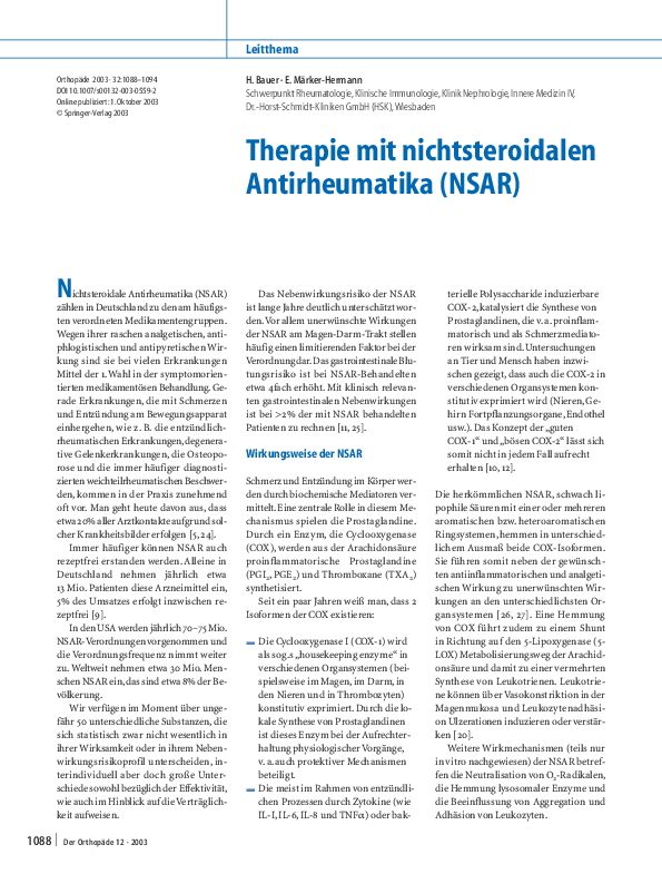 (PDF) Therapie mit nichtsteroidalen Antirheumatika (NSAR)