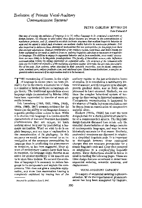 (PDF) Evolution of Primate Vocal-Auditory Communication Systems