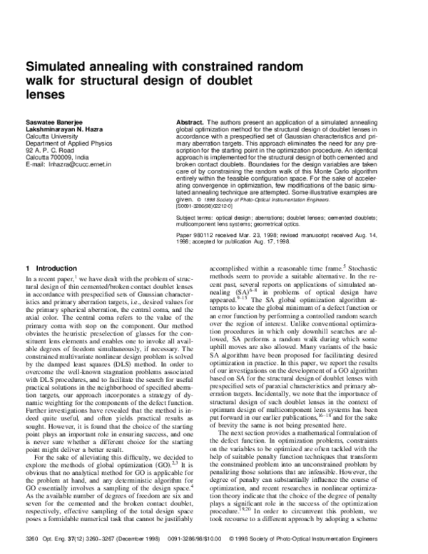(PDF) Simulated annealing with constrained random walk for structural design of doublet lenses