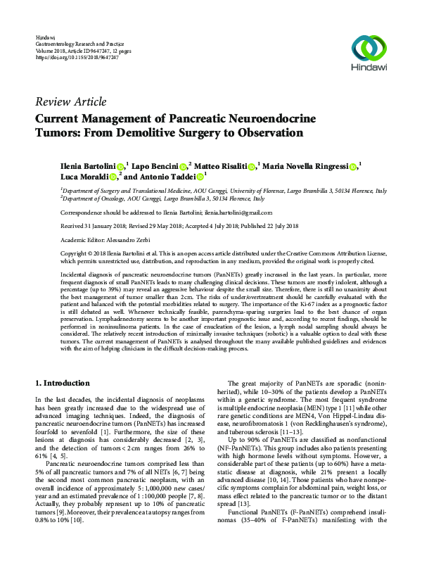 (PDF) Current Management of Pancreatic Neuroendocrine Tumors: From Demolitive Surgery to Observation