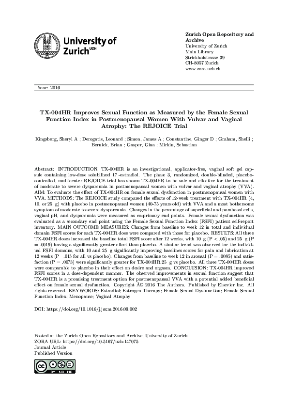 Pdf Tx 004hr Improves Sexual Function As Measured By The Female