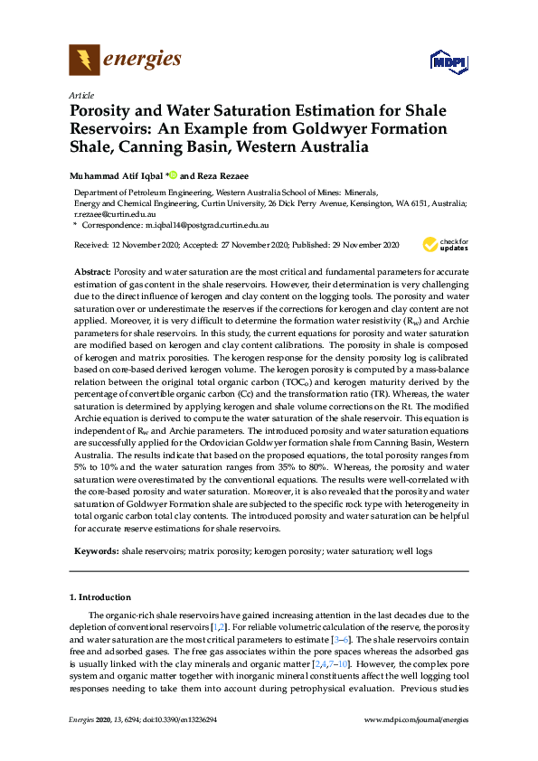 (PDF) Porosity and Water Saturation Estimation for Shale Reservoirs: An ...
