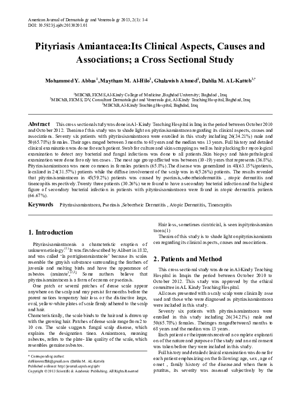 (PDF) Pityriasis Amiantacea:Its Clinical Aspects, Causes and ...