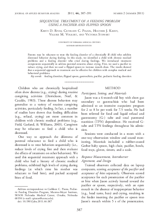 (PDF) Sequential Treatment of a Feeding Problem Using a Pacifier and ...