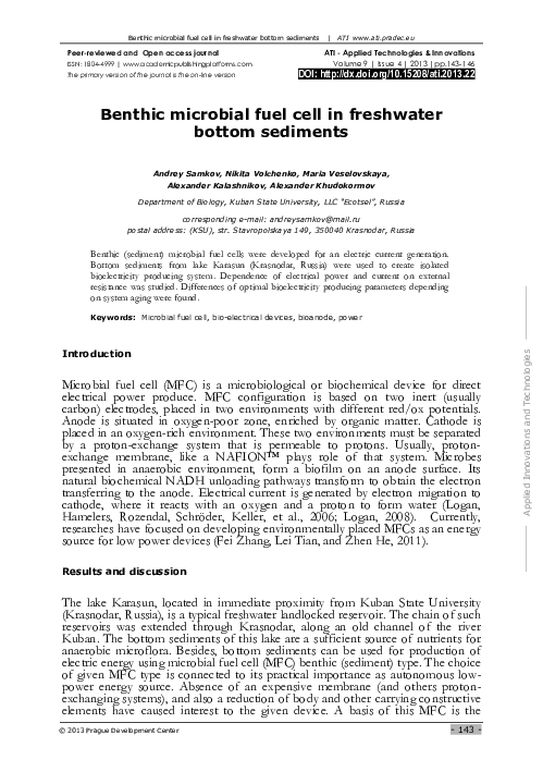 (PDF) Benthic microbial fuel cell in freshwater bottom sediments
