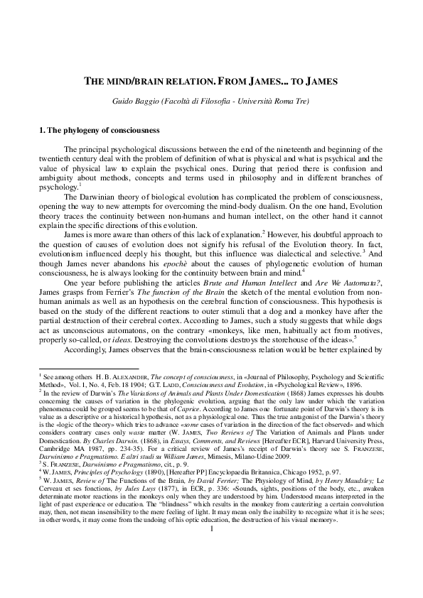 (PDF) The Mind/Brain Relation. From James... To James