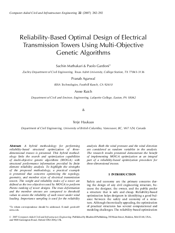 (PDF) Reliability-Based Optimal Design of Electrical Transmission Towers Using Multi-Objective ...