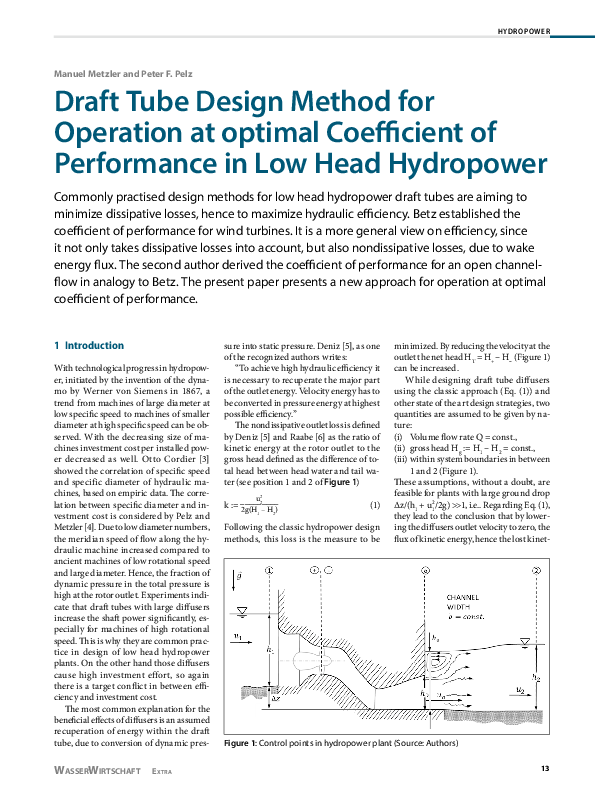 (PDF) Draft Tube Design Method for Operation at optimal Coefficient of ...