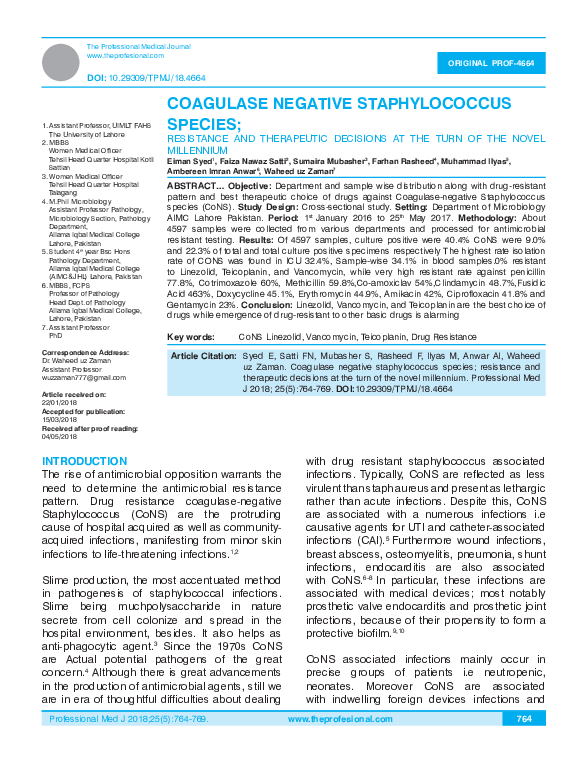 (PDF) Coagulase Negative Staphylococcus Species